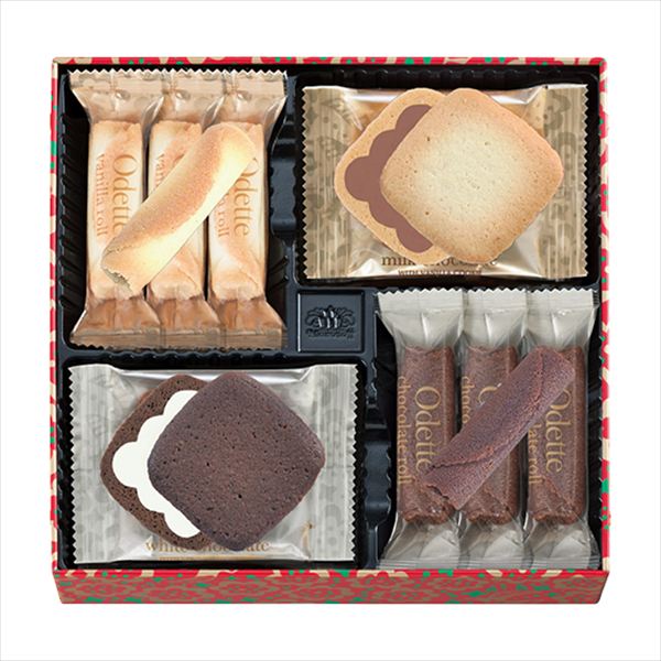 ■商品紹介内容/オデット（ミルクチョコレート×3・ホワイトチョコレート×3）・バニラロール×5・チョコレートロール×5《卵・乳・小麦》 ■パッケージサイズ：箱寸/187×187×47 ■重量：約390g メーカー希望小売価格はメーカーカタロ...