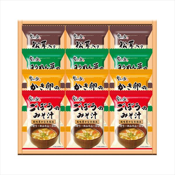 ■商品紹介内容/松茸お吸い物×3・ほうれん草味噌汁×3・かき卵味噌汁×3・ごぼう味噌汁×3《卵・乳・小麦》 ■パッケージサイズ：箱寸/260×263×38 ■重量：約272g メーカー希望小売価格はメーカーカタログに基づいて掲載しています ...