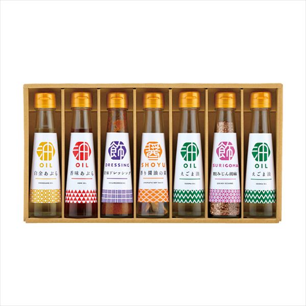 ■商品紹介内容/白金あぶら:90g×1・香味あぶら:90g×1・胡麻ドレッシング:100?×1・香り醤油の素:4.5g×1・粗みじん胡麻:45g×1・えごま油:90g×2《小麦》 ■パッケージサイズ：箱寸/210×370×52 ■重量：約1...