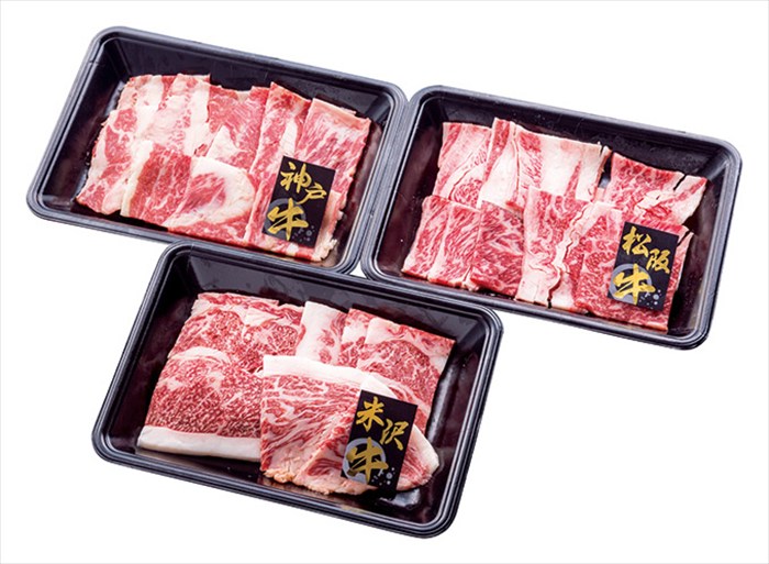 ■お中元専用商品となります。商品出荷日：6月12日から8月6日ごろ 　 ■商品紹介：三大銘柄牛の食べ比べを焼肉でお楽しみください。 ■商品内容：松阪牛焼肉(カタ・バラ)200g・神戸牛焼肉(カタ・バラ)200g・米沢牛焼肉(カタ・バラ)20...
