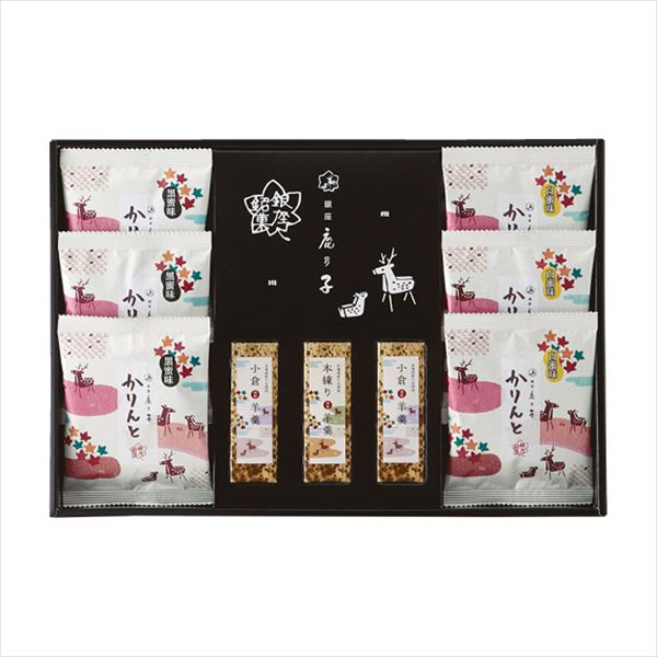 ■商品紹介内容/黒蜜かりんとう:10g×3・白蜜かりんとう:10g×3・羊羹（小倉）:50g×2・羊羹（本練）:50g×1《乳・小麦》 ■パッケージサイズ：箱寸/240×350×35 ■重量：約475g メーカー希望小売価格はメーカーカタロ...