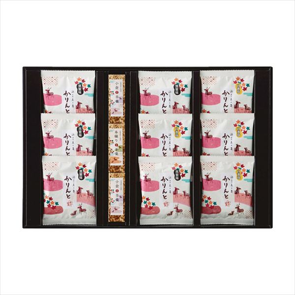 ■商品紹介内容/黒蜜かりんとう:10g×5・白蜜かりんとう:10g×4・羊羹（小倉）:50g×2・羊羹（本練）:50g×1《乳・小麦》 ■パッケージサイズ：箱寸/290×445×35 ■重量：約625g メーカー希望小売価格はメーカーカタロ...