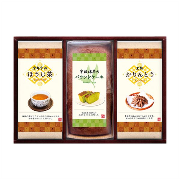 ■商品紹介内容/宇治抹茶のパウンドケーキ×1・宇治ほうじ茶:30g×1・黒糖かりんとう:15g×2《卵・小麦》 ■パッケージサイズ：箱寸/210×290×60 ■重量：約565g メーカー希望小売価格はメーカーカタログに基づいて掲載していま...