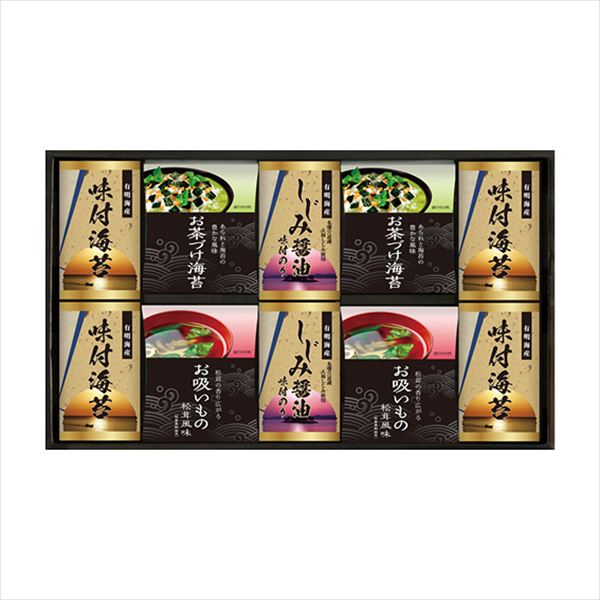 ■商品紹介内容/永谷園お茶づけ海苔:4.7g×5袋×2・永谷園お吸いもの松茸風味:2.3g×6袋×2・有明海産味付海苔:10切20枚×4・しじみ醤油味付海苔:10切20枚×2《小麦》 ■パッケージサイズ：箱寸/280×475×80 ■重量：...