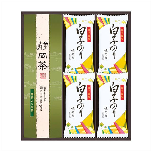 ■商品紹介内容/抹茶入り煎茶:80g×1・白子のり:8切5枚×4《小麦・えび》 ■パッケージサイズ：箱寸/292×277×42 ■重量：約340g メーカー希望小売価格はメーカーカタログに基づいて掲載しています ■さまざまなギフトアイテムを...