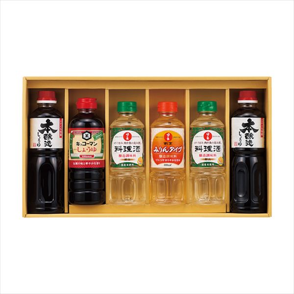 ■商品紹介内容/キッコーマンこいくちしょうゆ:500ml×1・サンビシ本醸造しょうゆ:500ml×2・日の出料理酒:400ml×2・日の出割烹みりんタイプ:400ml×1《小麦》 ■パッケージサイズ：箱寸/255×453×75 ■重量：約3...