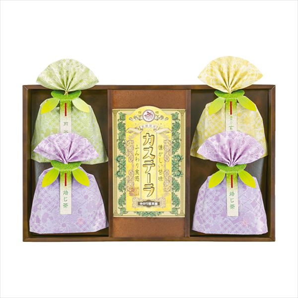 ■商品紹介内容/カステラ:7切入×1・ほうじ茶ティーバッグ:2g×2P×2・抹茶入玄米茶ティーバッグ:2g×2P×1・煎茶ティーバッグ:2g×2P×1《卵・小麦》 ■パッケージサイズ：箱寸/208×340×80 ■重量：約490g メーカー...