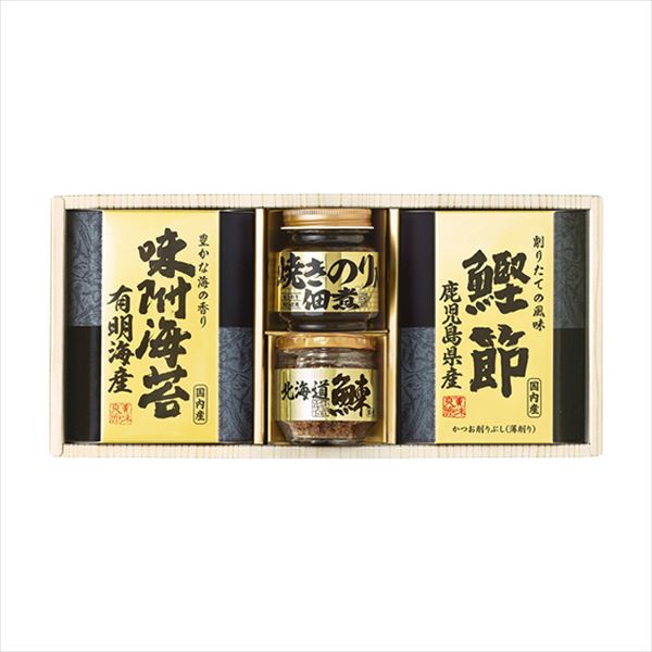 ■商品紹介内容/鰊フレーク:50g×1・焼きのり佃煮:85g×1・鹿児島県産鰹節:2g×3袋×1・有明海産味付け海苔8切10枚×1《小麦・えび》 ■パッケージサイズ：箱寸/165×350×70 ■重量：約740g メーカー希望小売価格はメー...