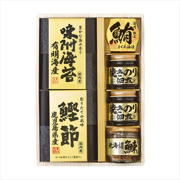 ■商品紹介内容/鰊フレーク:50g×1・焼きのり佃煮:85g×2・鹿児島県産鰹節:2g×3袋×1・有明海産味付け海苔8切10枚×1・まぐろ油漬け:70g×1《小麦・えび》 ■パッケージサイズ：箱寸/310×220×70 ■重量：約1000g...