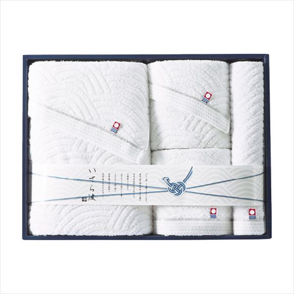 ■商品紹介内容/バスタオル:60×120×1・フェイスタオル:34×75×2・ハンドタオル:34×30×1 材質/綿100% ■パッケージサイズ：箱寸/310×410×60 ■重量：約701g メーカー希望小売価格はメーカーカタログに基づい...