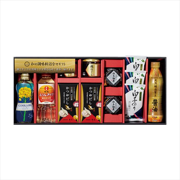 ■商品紹介内容/のり佃煮:80g×2・鮭ほぐし:50g×2・かつおだし:4g×8袋×2・伊賀越天然醸造醤油:450ml×1・昭和キャノーラ油:300ml×1・白子だし塩のり:8切5枚×3・日の出割烹みりんタイプ:400ml×1《乳・小麦》 ...