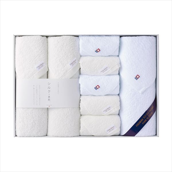 ■商品紹介内容/ワイドバスタオル（シルクプロテイン加工）:68×130×2・バスタオル（今治起毛加工）:60×120×1・フェイスタオル（シルクプロテイン加工）:33×80×3・フェイスタオル（今治起毛加工）:33×75×2 材質/綿100...