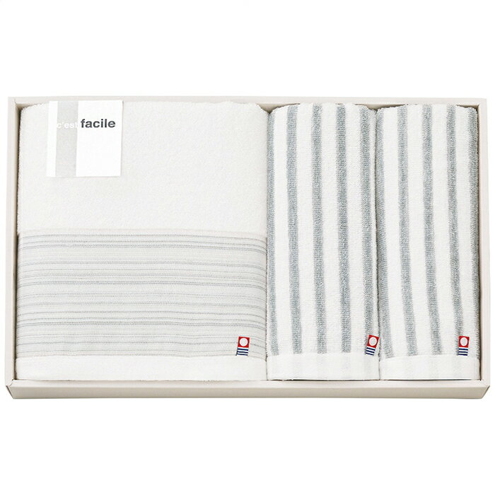 ■商品紹介：化学薬品を使わずに精練漂白した人と環境にやさしいエコマーク認証のタオルです。 ■商品内容：60×120cmバスタオル1枚・34×75cmフェイスタオル1枚・34×36cmウォッシュタオル1枚・綿100％・［日本製］ ■パッケージ...