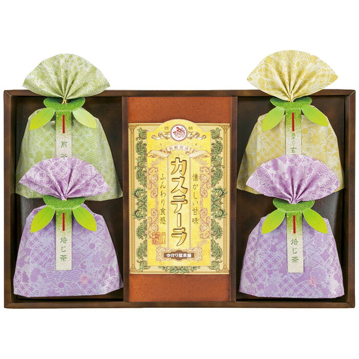 ■商品紹介：昔ながらの製法でふっくらと焼き上げたカステラと緑茶ティーバッグを詰合せました。 ■商品内容：カステーラ(7切入)1個・ほうじ茶ティーバッグ(2g×2袋)2袋・抹茶入玄米茶ティーバッグ(2g×2袋)・煎茶ティーバッグ(2g×2袋)...