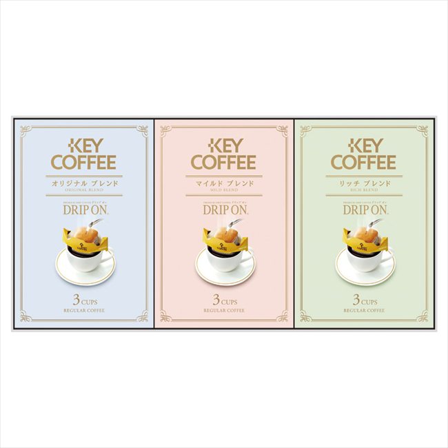 ■商品紹介：挽たての香り”と格別なおいしさ”をお届けするプレミアムドリップコーヒー「ドリップ オン」。使いやすく、ちょっとした贈り物、記念品や景品へのご利用にも便利です。 ■商品内容：セット内容/オリジナルブレンド・マイルドブレンド・リッチ...
