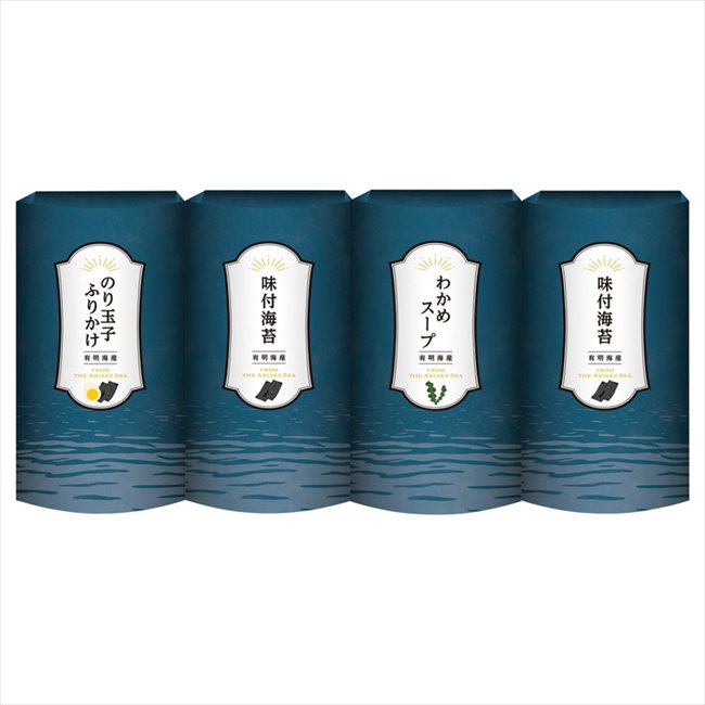 ■商品紹介： ■商品内容：セット内容/有明海産味付海苔（8切5枚×3袋）×2、のり玉子ふりかけ（4.5g×4袋）・わかめスープ（5.3g×4袋）×各1 ■パッケージサイズ：14×30×7.5cm ■賞味期限（ある場合）：常温1年2ヶ月 メー...