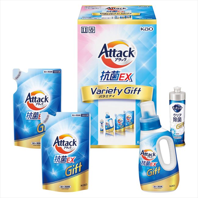 ■商品紹介： ■商品内容：セット内容/アタック抗菌EX詰替用（590g）×2、アタック抗菌EX（750g）・キュキュットクリア除菌（220ml）×各1 ■パッケージサイズ：15.1×17.6×28.4cm ■賞味期限（ある場合）： メーカー...