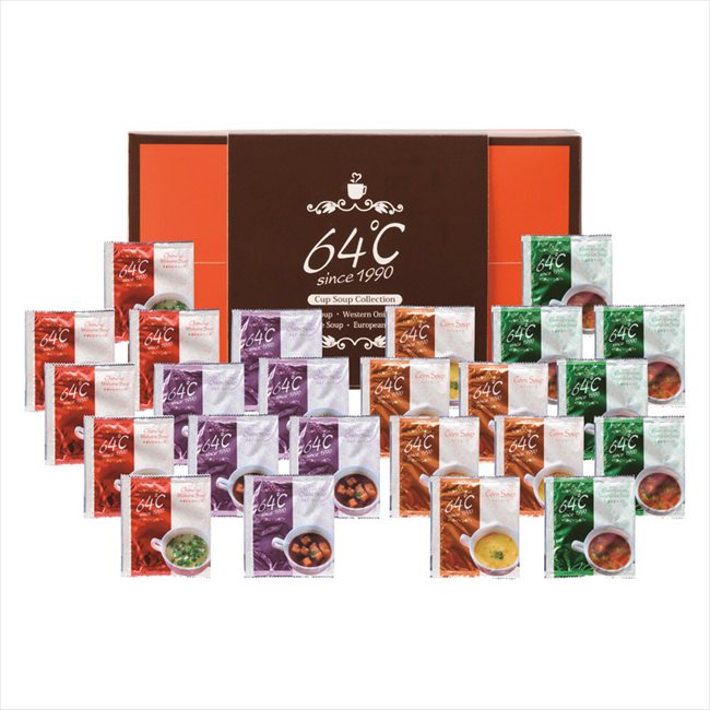 ■商品紹介：64℃ スープギフトの“こだわり”64℃ スープギフトは、スープを飲む時に温かくおいしく感じられ、体をあたためます。おいしいスープをご賞味ください。 ■商品内容：セット内容/コーンスープ・中華わかめスープ・洋風オニオンスープ・欧...