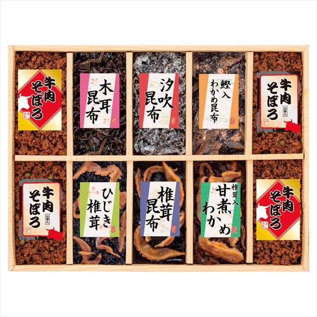 ■商品紹介：明治35年より伝えられてきた調味料を佃煮に全て染み込ますことによりふっくらとしっかりした味に炊き上げる事ができる「直火釜炊き製法」にて製造した佃煮の詰合せ商品です。 明治35年より伝えられてきた調味料を佃煮に全て染み込ますことに...