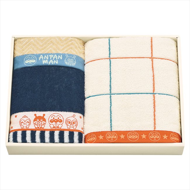 ■商品紹介：ラインギフトはシックな色合いとさりげないアンパンマンたちがかわいい、暮らしに馴染むデザインです。 ■商品内容：バスタオル（約60×110cm）・フェイスタオル（約34×75cm）・ウォッシュタオル（約34×34cm）×各1 綿1...