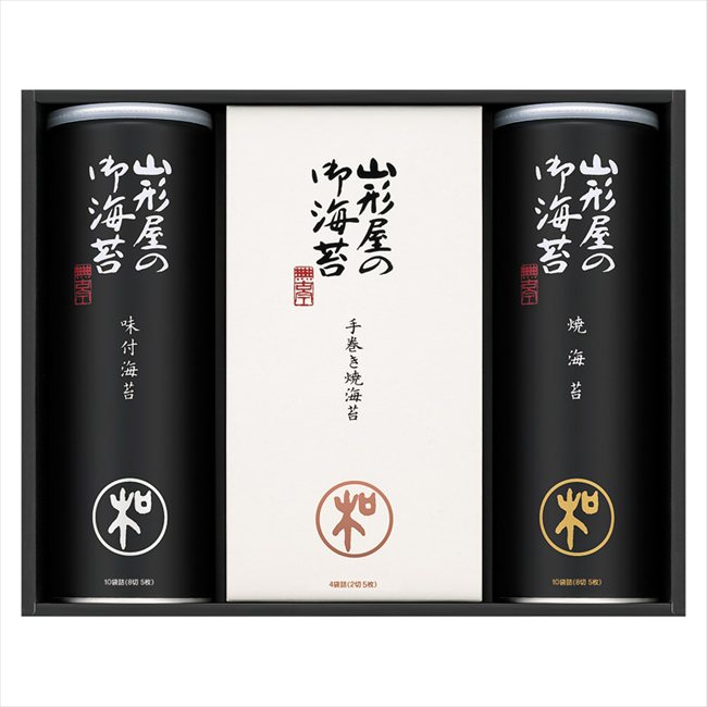 ■商品紹介：創業は江戸明和元年、山形屋海苔店のとっておきの贈り物です。 ■商品内容：味付海苔・焼海苔（各10袋詰）（各8切5枚）・手巻き焼海苔4袋詰（2切5枚）×各1 ■パッケージサイズ：24×30.5×8cm ■賞味期限（ある場合）：常温...