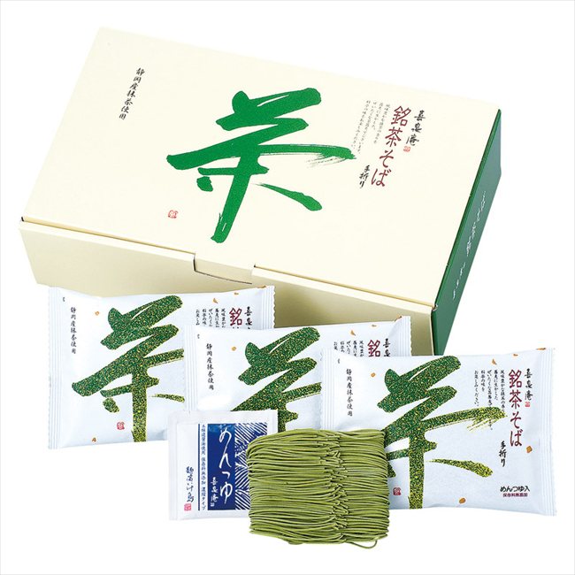 ■商品紹介：静岡産抹茶を使用し、手間をかけ丹念に仕上げたコシのある茶そばです。 ■商品内容：銘茶そば（めん（90g）・つゆ（31g））×8 ■パッケージサイズ：21.3×35.5×9.8cm ■賞味期限（ある場合）：常温1年 メーカー希望小...