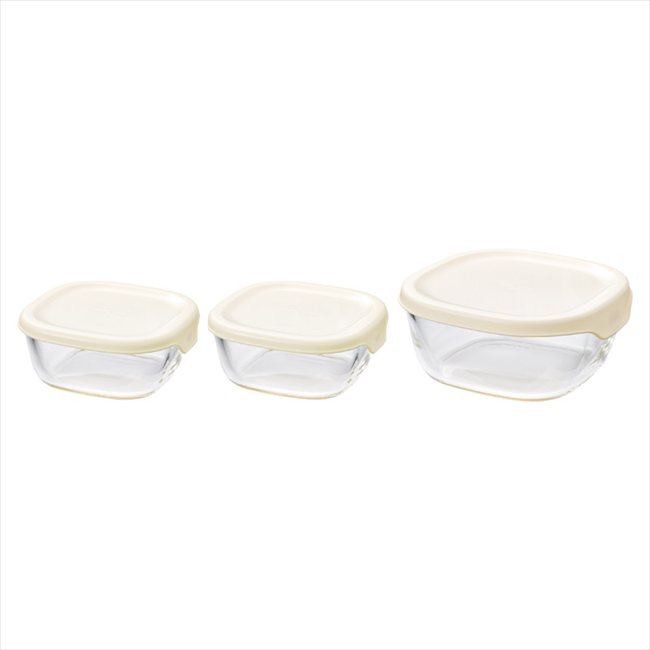 ■商品紹介：S・Mサイズは入れ子収納することが可能です。 ■商品内容：S（11.1×10.7×4.7cm・250ml）×2、M（14.3×13.9×6.2cm・600ml）×1・本体:耐熱ガラス、フタ:ポリプロピレン ■パッケージサイズ：2...
