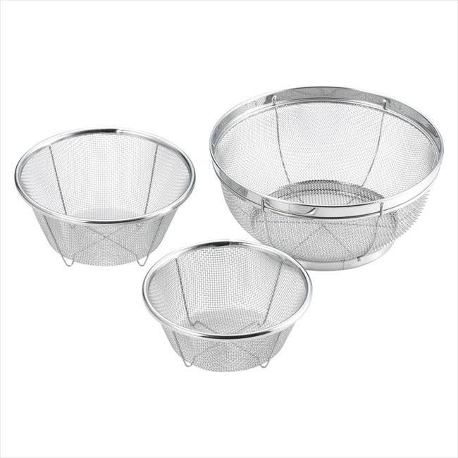 ■商品紹介： ■商品内容：15cm（径15×6.5cm）・17cm（径17×8.2cm）・22cm（径22×9.8cm）×各1・アミ:18-8ステンレス、枠:ステンレス ■パッケージサイズ：22.5×22.5×10.6cm ■重量：約252...