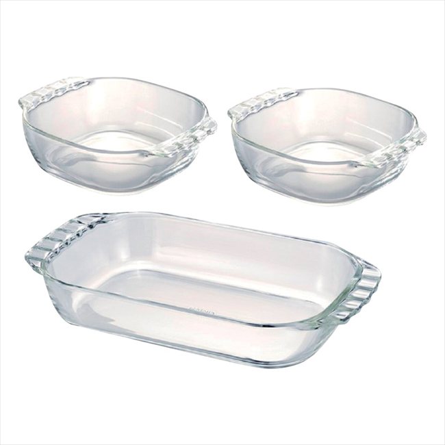 ■商品紹介：トースターに収まるサイズの食器です。取っ手は持ちやすいウェーブ形状。電子レンジもオーブンも使えます。副菜や、取り分け用に色々な場面で活躍します。 ■商品内容：大（24.9（持手含む）×13.6×4.5cm）×1、小（15.3（持...