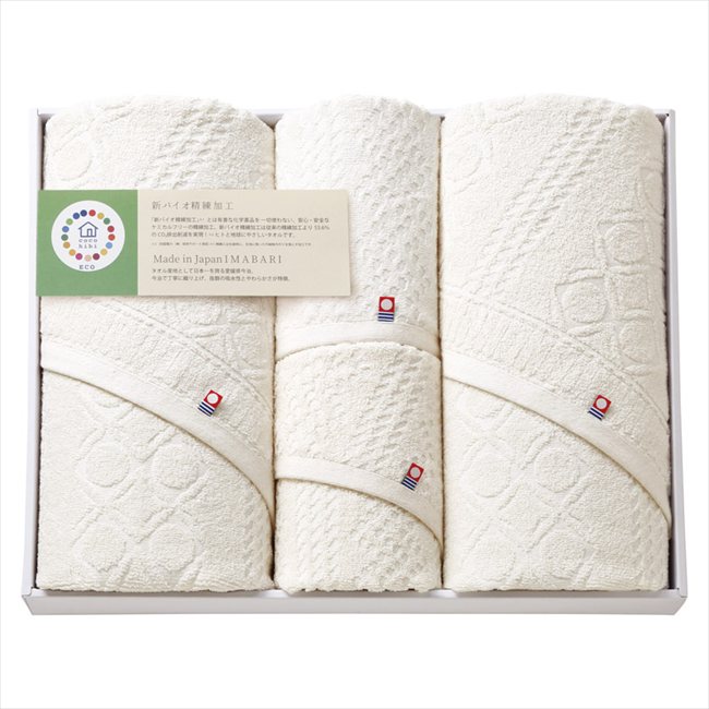 ■商品紹介：安心・安全、ケミカルフリーの『新バイオ精練加工』。『新バイオ精練加工』とは有害な化学薬品を一切使わない加工方法です。その加工は従来の精錬加工より53.6%の二酸化炭素排出削減を実現!人と地球にやさしいタオルです。 ■商品内容：バ...