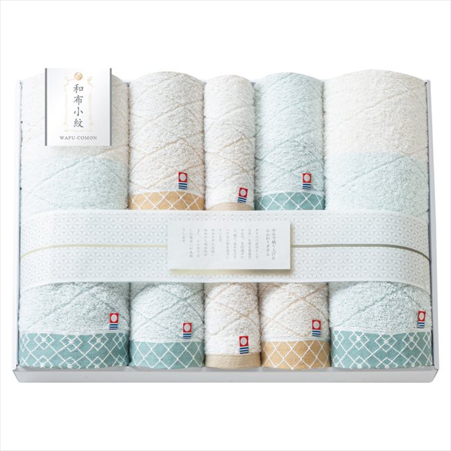 ■商品紹介：タオル産地として日本一を誇る愛媛県今治市。伝統の技術で織り上げられたタオルは使いはじめから吸水性がよく、ふんわりした風合いが長続きします。小紋柄をあしらったシンプルなデザインでシーンを選ばず使いやすいタオルです。 ■商品内容：フ...