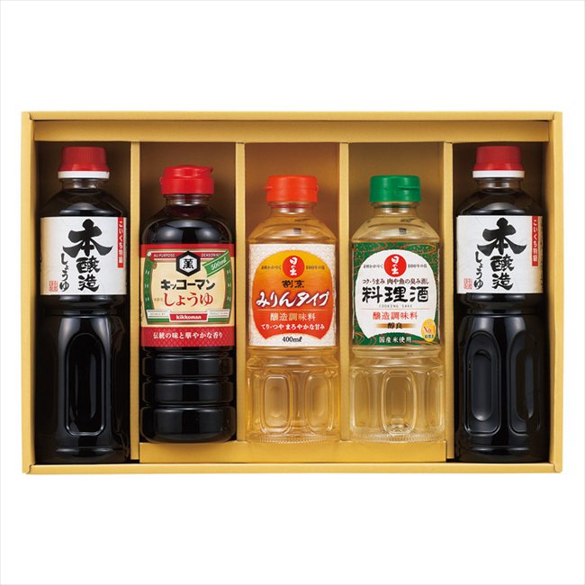 ■商品紹介： ■商品内容：サンビシ本醸造しょうゆ（500ml）×2、キッコーマンこいくちしょうゆ（500ml）・日の出（料理酒・割烹みりんタイプ）（各400ml）×各1 ■パッケージサイズ：25.5×37.7×7.5cm ■賞味期限（ある場...