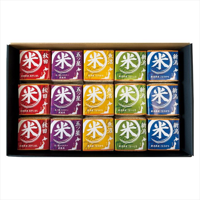 ■商品紹介：米どころ新潟のコシヒカリ・こしいぶき、魚沼産コシヒカリ、秋田県産あきたこまち、五つ星マイスター厳選米の食べくらべができるセットにしました。新潟米を代表する「コシヒカリ」新潟米の新たな顔となった「こしいぶき」新潟の魚沼地方で育てら...