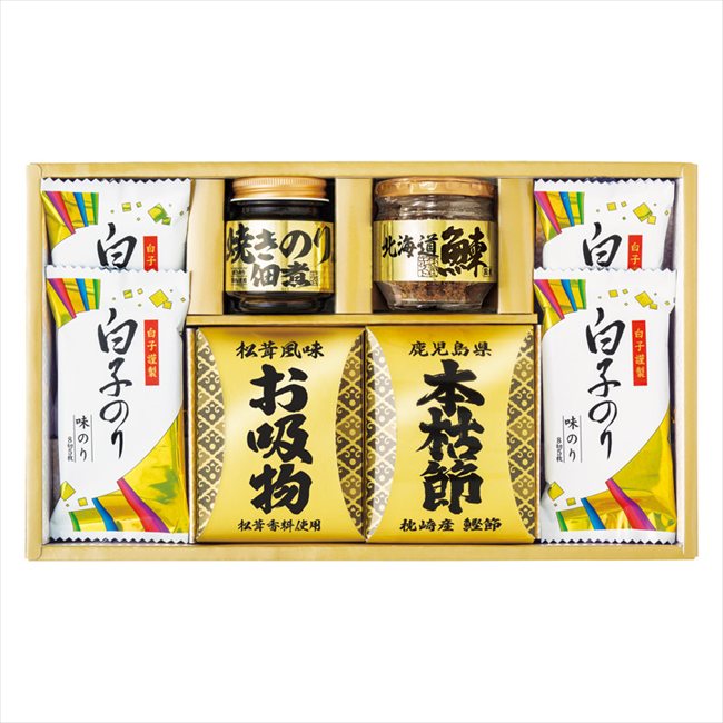 ■商品紹介：選りすぐりの逸品をお届け致します。 海苔及び海苔加工品のシェアは全国有数であるトップブランド白子のりの海苔、長い時間をかけて風味豊かに造り上げた鹿児島県枕崎産の鰹本枯節、国産海苔原料を使用した小豆島製造の塩昆布など、香り良く、料...