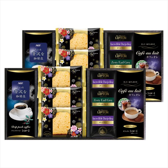 ■商品紹介： ■商品内容：金澤兼六製菓オリジナルケーキ（プレーン）×6、サー・トーマス・リプトンダージリンティーバッグ（2.2g）×4、・サー・トーマス・リプトン アールグレイティーバッグ（2.1g）・AGF ちょっと贅沢な珈琲店スペシャル...