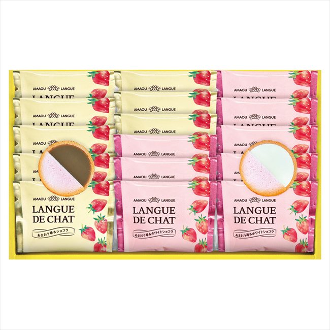 ■商品紹介：福岡県産あまおうを使用したいちごピューレを練り込んだサクサクのラングドシャクッキーでオリジナルのミルクチョコとホワイトチョコをサンドしました。優しい甘さと軽い食感、滑らかなくちどけをお楽しみください。 ■商品内容：ラングドシャ（...