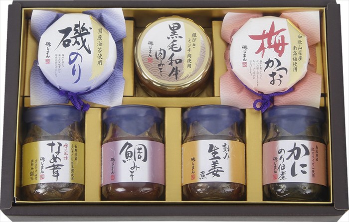 ■お中元専用商品となります。商品出荷日：6月12日から8月8日ごろ ◆商品紹介：素材の良さを大切に、丹精込めた「ご飯のお供」の瓶詰めセットです。真心をこめた贈り物にどうぞ。＜BR> ■商品内容：鯛みそ（100g）・磯のり・黒毛和牛肉みそ・梅...