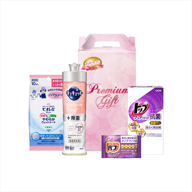 ■セット内容：花王 キュキュットND+除菌ワイルドフラワー&ハーブ220ml・花王 ビオレu除菌やわらかウエットシートノンアルコール10枚・花王 バブ ラベンダー・ライオン トップクリアリキッド抗菌2P　各1 ■商品サイズ： ■荷姿：化粧箱...