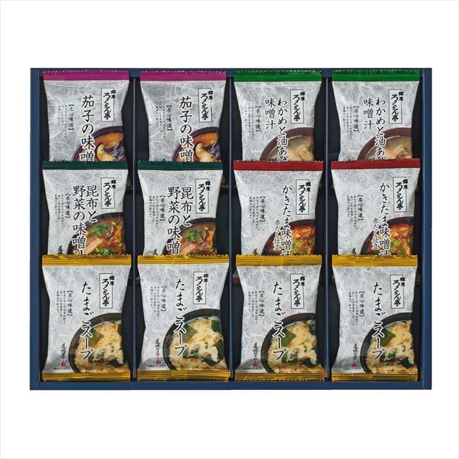 ■セット内容：昆布と野菜の味噌汁×2、茄子の味噌汁×2、かきたま味噌汁赤だし仕立×2、たまごスープ×4、わかめと油あげの味噌汁×2 メーカー希望小売価格はメーカーカタログに基づいて掲載しています ■さまざまなギフトアイテムをご用意しておりま...