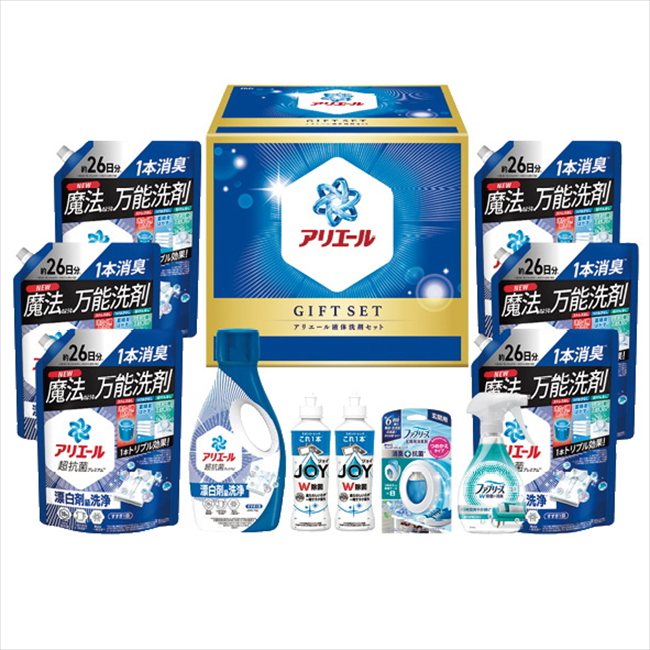 ■セット内容：アリエールジェル本体700g×1、アリエールジェル詰替超特大625g×6、除菌ジョイコンパクト170ml×2、ファブリーズW除菌370ml×1、ファブリーズ玄関用消臭＋抗菌フレッシュリネン＆ソープ本体7ml×1 メーカー希望小...