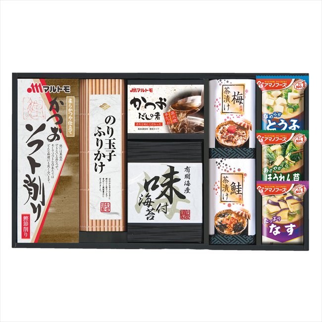 ■セット内容：マルトモかつおソフト削り(2g×3袋)×1、マルトモかつおだしの素（4g×4袋)×1、有明海産味付海苔(8切6枚×2袋)×1、アマノほうれん草おみそ汁7g×1、アマノなすおみそ汁9.5g×1 メーカー希望小売価格はメーカーカタ...
