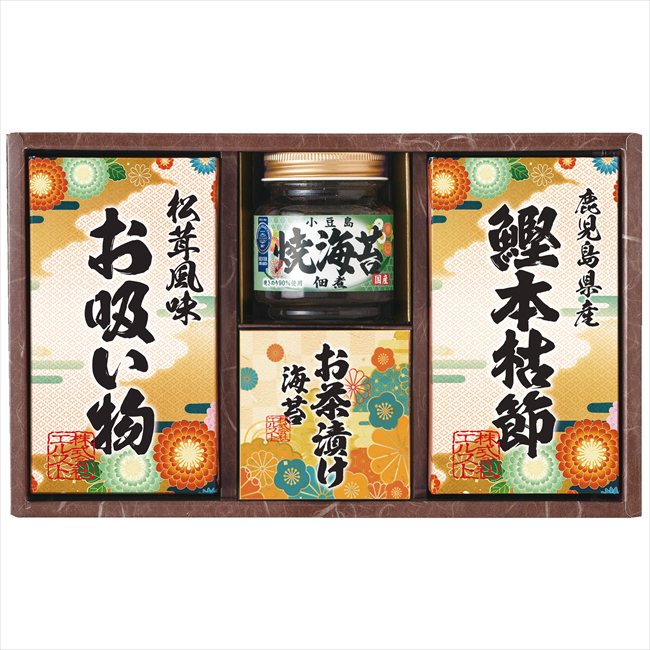 ■セット内容：焼きのり佃煮85g×1、鰹本枯節（2.5g×3)×1、永谷園お茶づけ海苔（4.7g×2）×1、永谷園お吸い物松茸風味（2.3g×4）×1 メーカー希望小売価格はメーカーカタログに基づいて掲載しています ■さまざまなギフトアイテ...