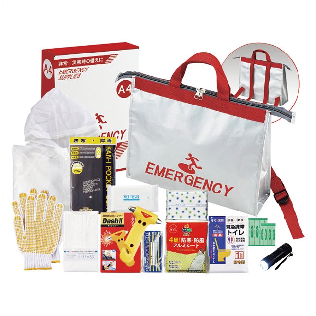 ※商品はお取り寄せとなりますのでご注意ください ■商品説明： ■商品内容:トートリュック：不織布（コーティング加工） 避難用トートリュック・アルミ製9光ライト(単4×3(別))・ホイッスル・緊急用脱出ハンマー・防寒アルミシート・緊急携帯トイ...