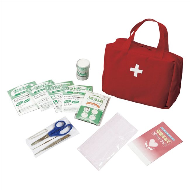 ※商品はお取り寄せとなりますのでご注意ください ■商品説明： ■商品内容:救急バッグ/ポリエステル 救急バッグ・カット綿×3・カットガーゼ×3・包帯・救急絆創膏2サイズ×3・サージカルテープ・清浄綿2枚入×3・ハサミ・ピンセット・毛抜き・耳...