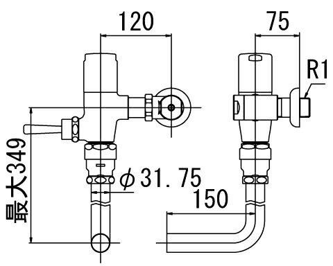 一般用フラッシュバルブ（節水形） CF-60U　リクシル　フラッシュバルブ　INAX　 C-P13S用　フラッシュバルブ　 給水口径　25A(ねじサイズR1)　 壁給水形洗浄水量6-8L便器用、C-P13P用 上記シャワートイレ用分岐口付芯...