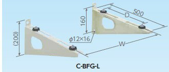 【C-BFG-L】高耐食鋼板+【日晴金属工業 NISSEI】壁面用ブラケットタイプ/関連部品クーラーキャッチャー・エアコン架台（幅任意/奥行140〜440（mm））T49314811805464700使用荷重80kgエアコン固定寸法(mm)...