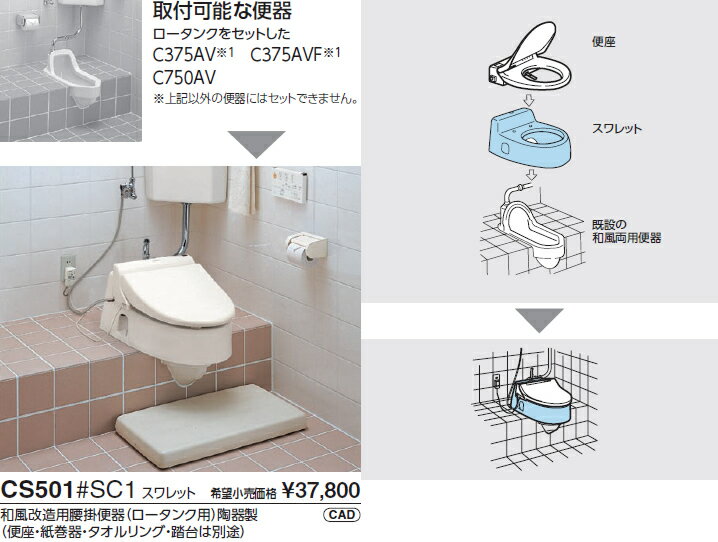 【楽天市場】【和式トイレを洋式トイレ風にリフォーム】TOTO トイレ 腰掛便器 【CS501】 スワレット（和風改造用便器） 和風改造用腰掛便器（ロータンク用）陶器製【便座別売り・後ほど金額 ...