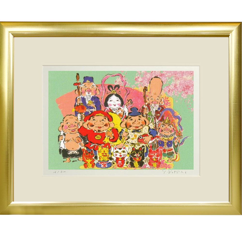 商品の詳細 作家／　吉岡浩太郎 作品名／七福招き猫 技法／　ジクレー 版画 作品の状態／　シート・額縁とも新品 額外寸／　　　570x453x厚15（mm） イメージサイズ／　347x234（mm） エディション番号／　あり　限定500部（...