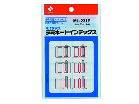 【仕様】●マイタックラミネートインデックス 小●サイズ：18×25mm●枠色：赤●透明保護フィルム付き●入数：16片×10シート入（160片入）●材質／基材：上質紙、保護フィルム（ポリプロピレン）、粘着剤：アクリル系、はく離紙：ノンポリラミ...