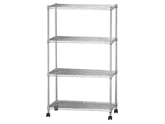 【商品説明】クロムメッキ仕上げのラックです。移動に便利なキャスター付きです。【仕様】●寸法：750×350×1260mm●質量：8400g●ポール径（約）：19mm●素材：棚板・ポール：スチール（クロムメッキ）、固定部品：ABS樹脂、キャス...